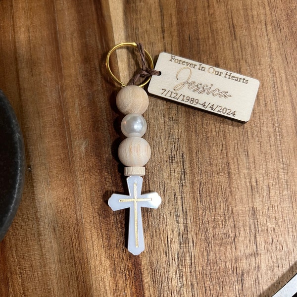 Personalized Mini Keychain Funeral Favors, Memorial Service Cross ...