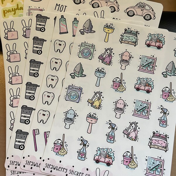 30 Cute Cleaning Icons Sampler Sheet Kawaii Planner Stickers SSC1070 - Etsy