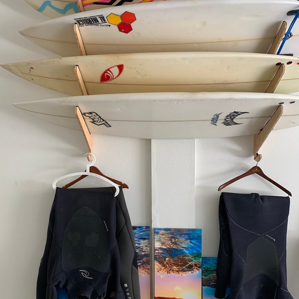 4 Paddleboard Rack and Surfboard Rack - Bamboo/birch - Vertical Indoor ...