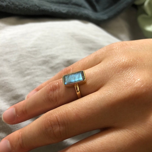 Rainbow Labradorite Ring ~ Rectangular Stone~ Gemstone ~ Natural ~ 18k ...