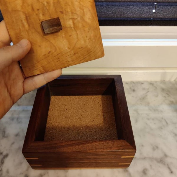 Wood Square Box Walnut and Maple Box Jewelry Box Valet Box - Etsy