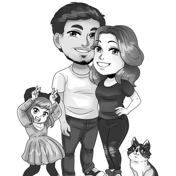 CUSTOM Chibi Family Caricature Customized Anime Art Portrait Manga ...