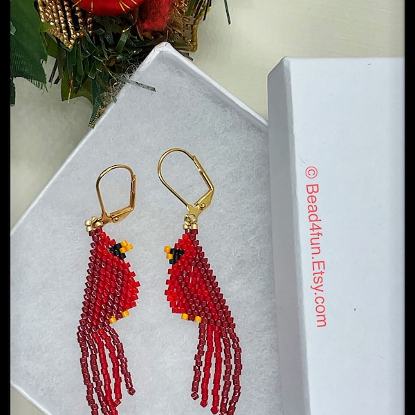 Fringed Tail Cardinal - Seed Bead Brick Stitch Earring/pendant Pattern ...