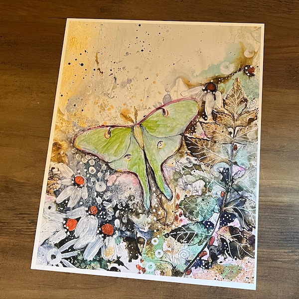 Original Collage Art by Manda Marble, Moth Artwork, Luna Moth Moon ...