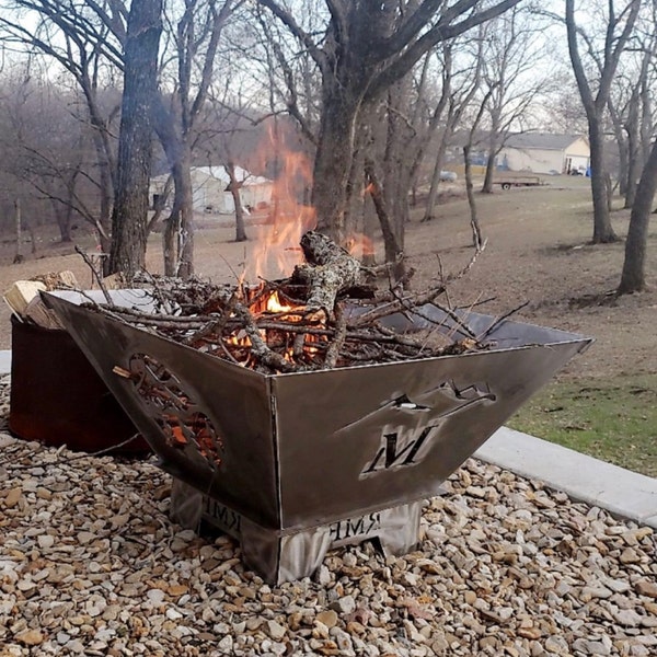 Large Custom Metal Fire Pit, 4 Sided Collapsible Custom, Heavy 12 Gauge ...