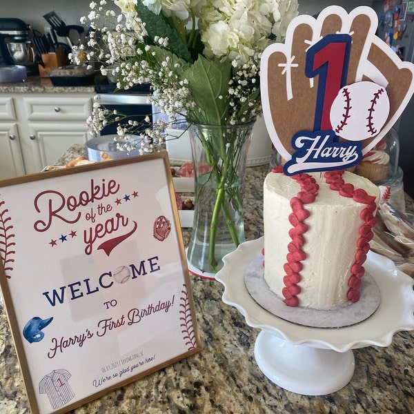 Rookie of the Year Baseball Cake Topper, Baseball First Birthday ...