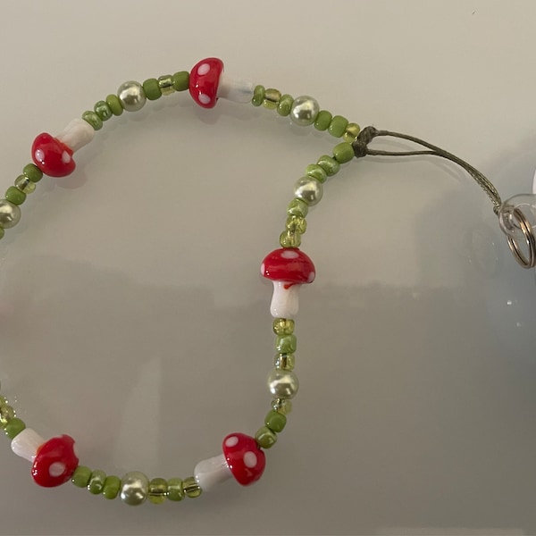 Red Mushroom Cottagecore Phone Charm - Beaded Phone Wristlet - Etsy
