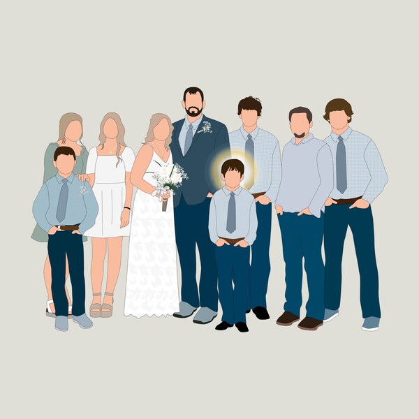 Memorial Custom Line Drawing, Digital Portrait, Family Loss, Family ...