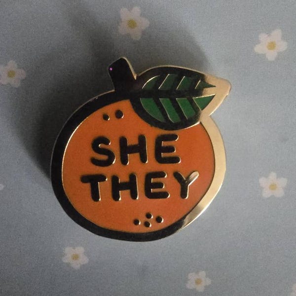 Pronoun Orange Pin - She/they - Etsy
