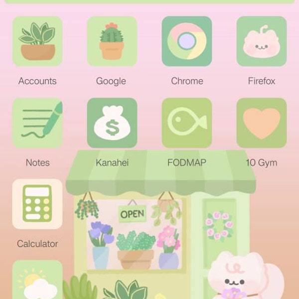 Cute Cat Plant Shop Green Icon Set Ios & Android App Icons | Wallpapers ...