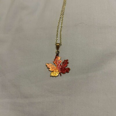 Mini MAPLE LEAF Necklace.gold Chain. Hand Painted in Autumn Colors ...
