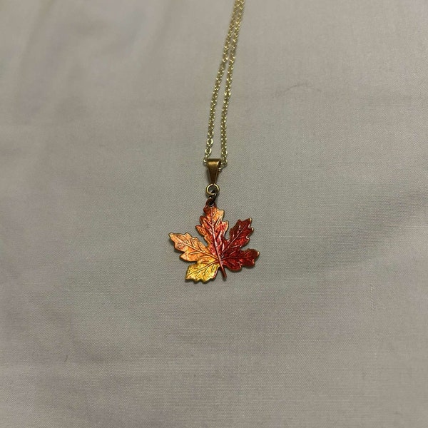 Mini MAPLE LEAF Necklace. GOLD Chain. Hand Painted in Autumn Colors ...