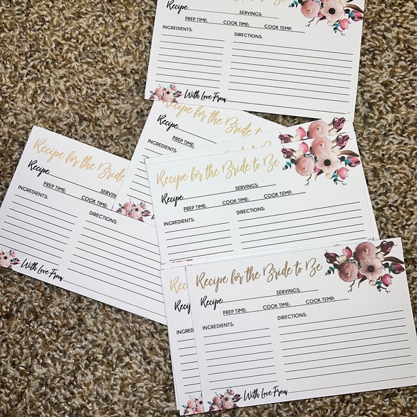 Printable Recipe Card, Bridal Shower Recipe Card, Floral Recipe Card ...