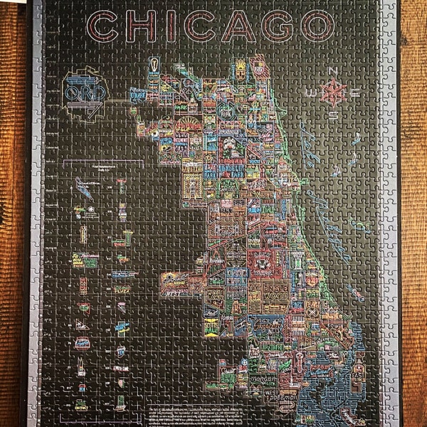 Neon Neighborhood Map of Chicago 1000 Piece Puzzle - Great Gift for ...