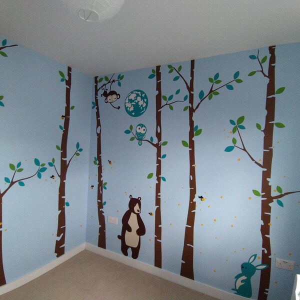 Birch Tree Wall Decal Wall Sticker, Night Time Forest Wall Decal, Tree ...