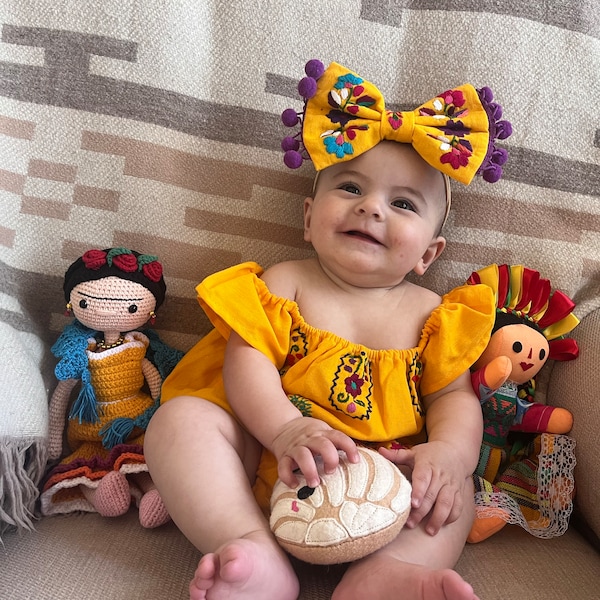 Mexican Traditional Baby Bodysuit. Floral Hand Embroidered Bodysuit ...