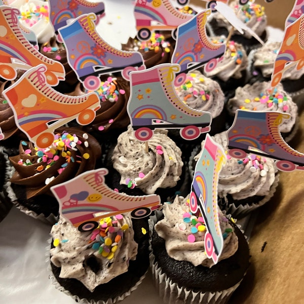 Retro Groovy Roller Skates 70s 80s Cupcake Toppers, Set of 12, Birthday ...