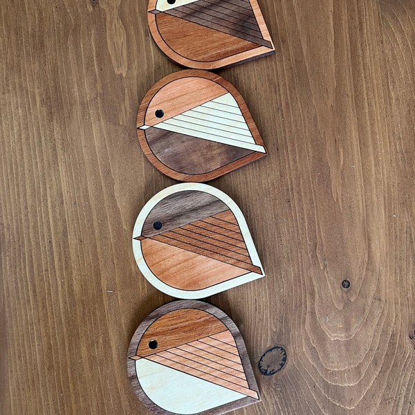 Wood Inlay Birds Coaster Set of 4 Chickadees. Gift for Bird Lovers ...