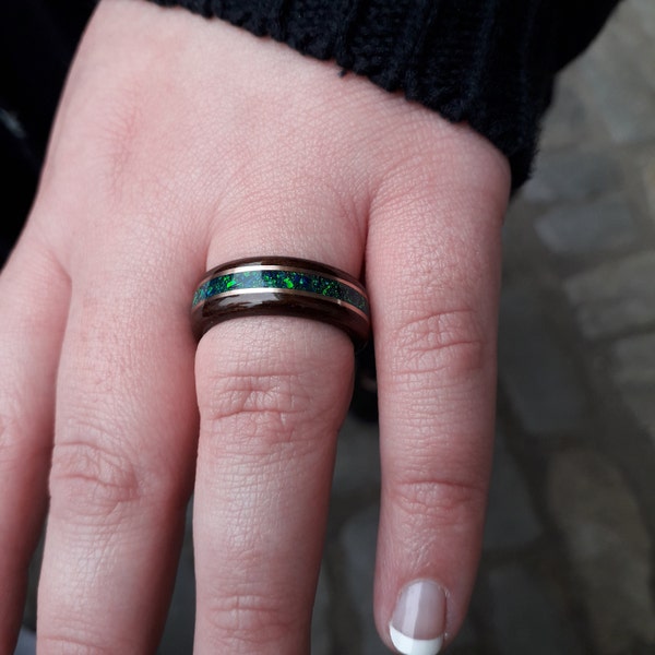 8mm Fumed Cherry Bentwood With Crushed Dark Green Opal and Rose Gold on ...