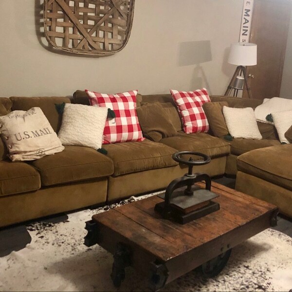 Plaid, Buffalo Check Large Red and White Home Decor Throw Pillow Cover ...