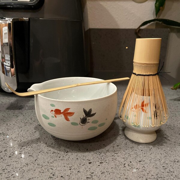 Hand-painted Flower Ceramic Matcha Kits Wirth Bamboo Whisk and Chasen ...