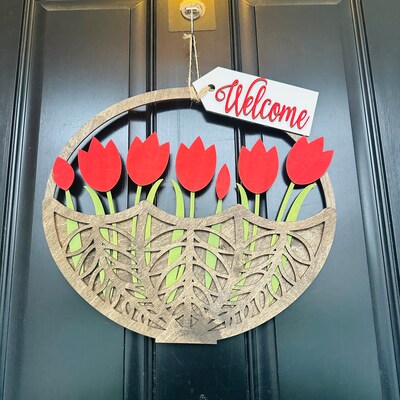 Tulip Welcome Basket, Spring Welcome Sign, Spring Welcome Basket, Tulip ...