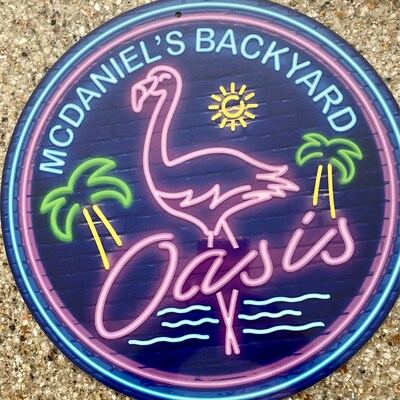 Backyard Oasis Sign, Customized Patio Sign, Neon Themed Tiki Bar Sign ...