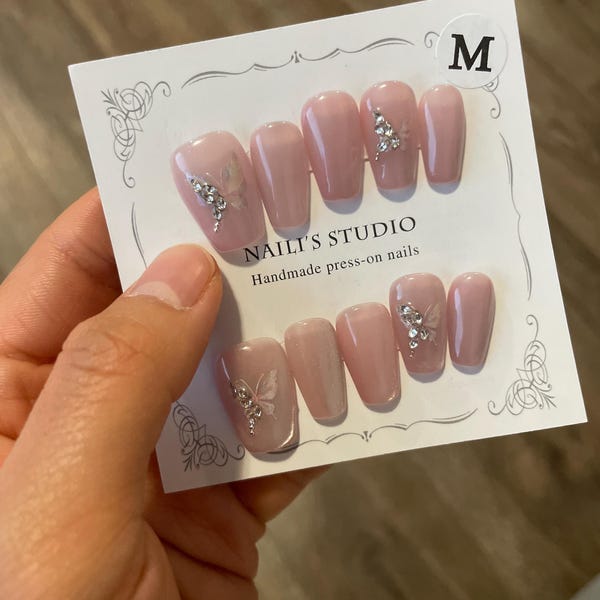 3D Butterfly Nails/glittering Gorgeous Purple French Tips Nails/wedding ...