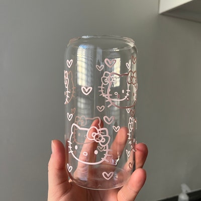 Hello Kitty Inspired Cup, Sanrio Inspired Cup, Hello Kitty Glass Cup ...