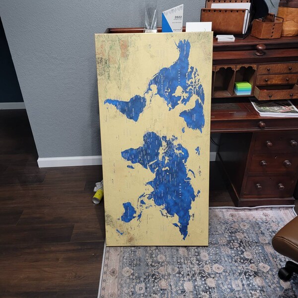 World Map Push Pin Canvas Wall Art, Colorful Wall Decor, Adventure ...