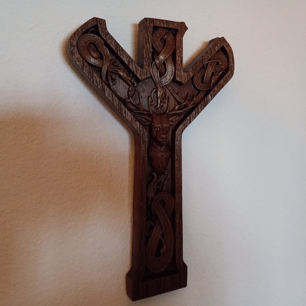 Luxury Carved Algiz Rune With Deer, Viking Mythology, Celtic Wooden ...