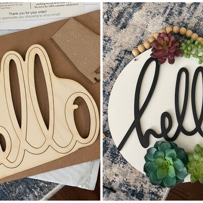 6 20 Hello Script Word Words for Wreath or Sign Hello Wood Decor ...