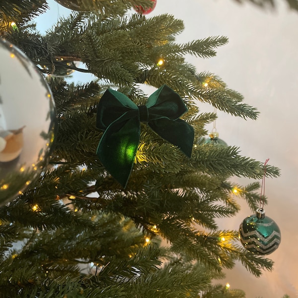 DARK GREEN Velvet Christmas Tree Bows, Velvet Bows for Christmas Tree ...
