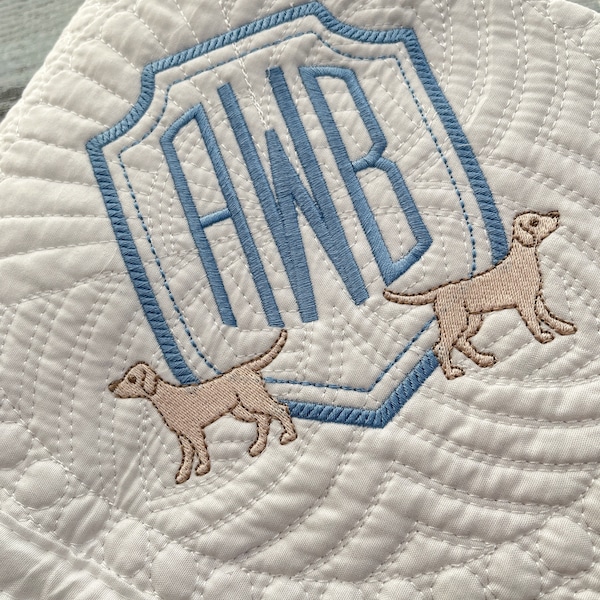 Simple Puppy Dog Lab Monogram Crest Frame Fill and Satin Stitch Vintage ...