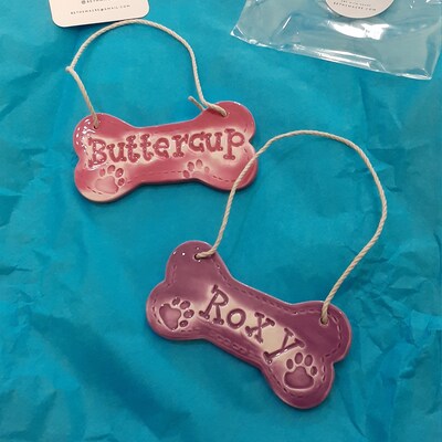 Personalized Ceramic Dog Bone Christmas Ornament, Custom Clay Dog Bone ...