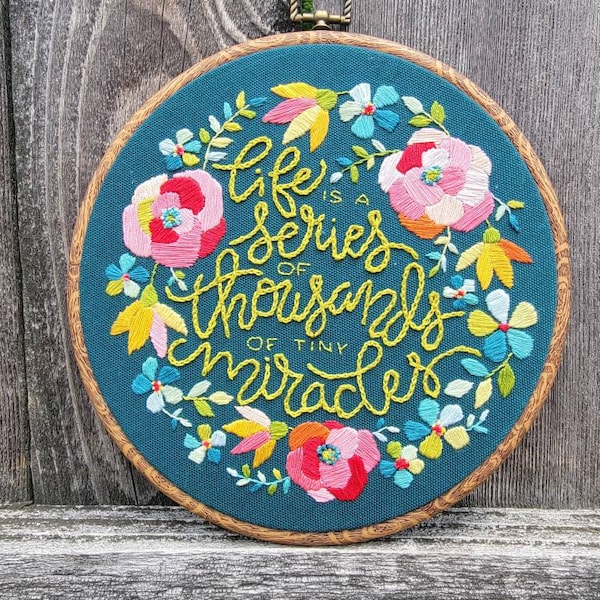 PDF Embroidery Pattern, One Meaningful Word, Flower Embroidery Pattern ...