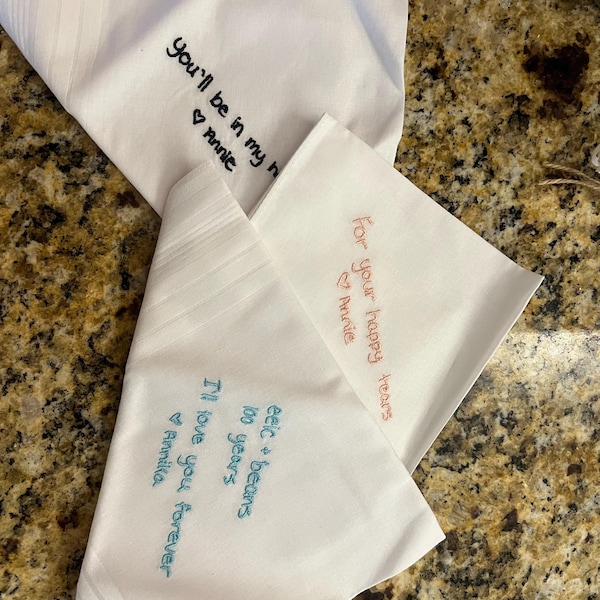 Handwritten Custom Keepsake Handkerchief, Message Memento Personalized ...
