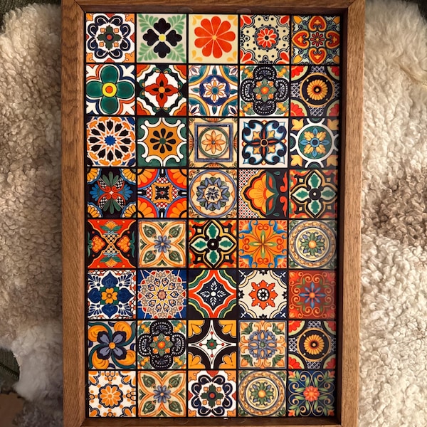 Turkish Tile Wall Art: Rustic Ceramic Panel in Antique Wood Frame - Etsy