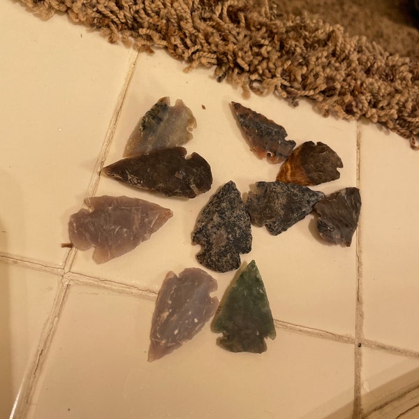 10 Arrowheads Authentic Hand Crafted Agate Stone Arrow Heads Randomly ...