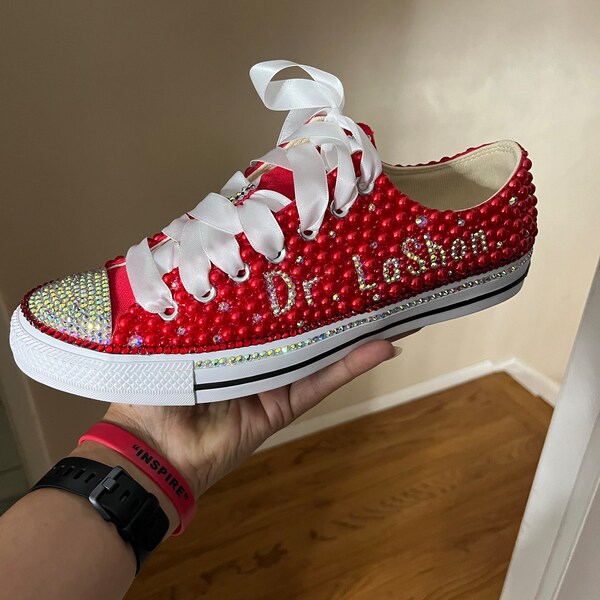 WOMEN'S off White/red Rose Bedazzle Bling Converse All Star Chuck ...