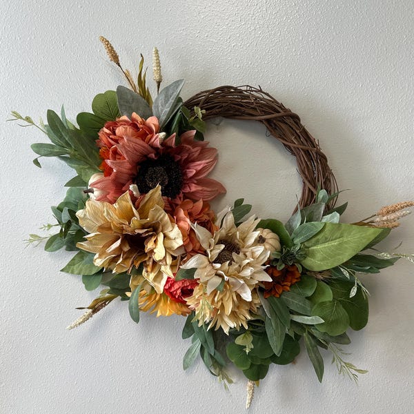 Fall Boho Wreath, Boho Wreath, Front Door Hoop Wreath, Modern Fall Wreath, Fall Hoop Wreath ...