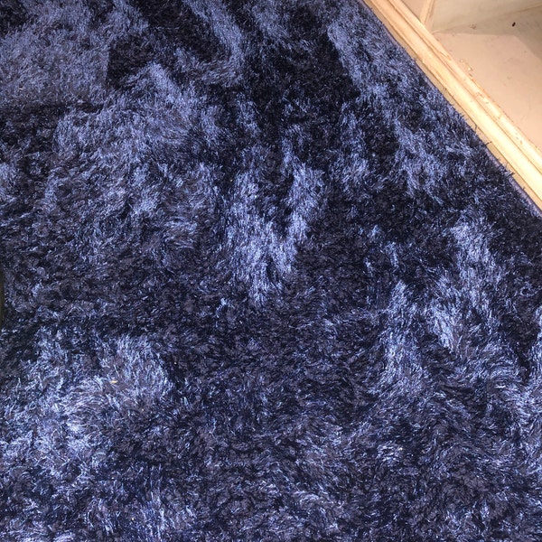 New Plush Navy Blue Thick Silky Soft Shag Pile Rug Modern Luxurious ...
