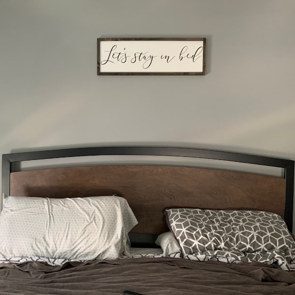 Bedroom Signs, Let's Stay in Bed Sign, Above Bed Wall Art, Bedroom Wall ...