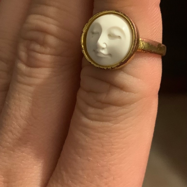 Moon Face Ring. Hand Casted Full Moon in Brass Gold Setting. Gold ...