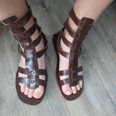 Unisex Men Women Gladiator Sandal Ancient Antique Age Knee Leather ...