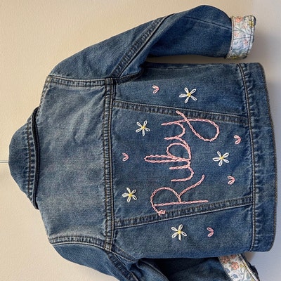 Name Embroidered Personalised Baby Children Denim Jacket Flowers - Etsy UK