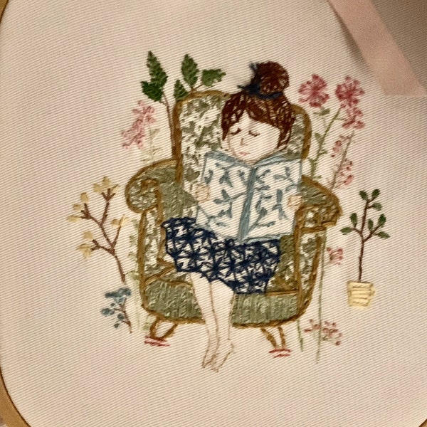 Reading Time - Modern Hand Embroidery, Embroidery Kit, Wall Decor, Hand ...