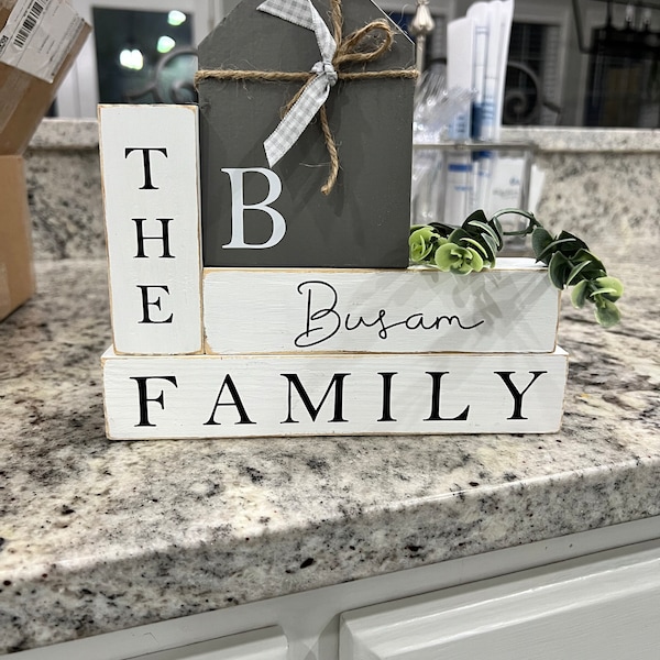 Personalized Family Name Wooden Block Set: Farmhouse Tiered Tray Decor ...
