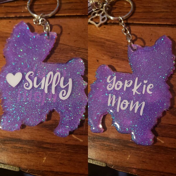 Customizable Yorkshire Terrier Glitter Keychain, Personalized Yorkie ...