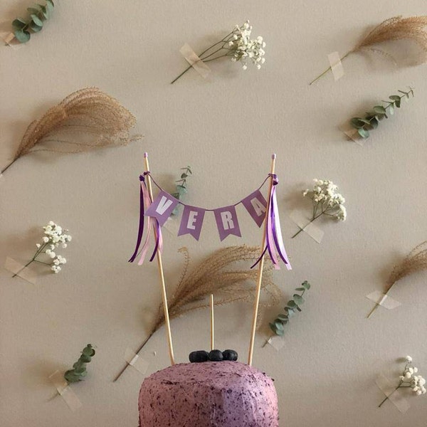 Purple Birthday Cake Topper - Purple Party Decor - Purple Name Banner ...